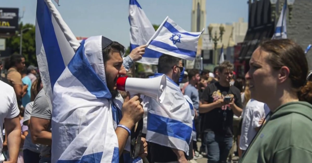 Protesters clash outside of West L.A. synagogue