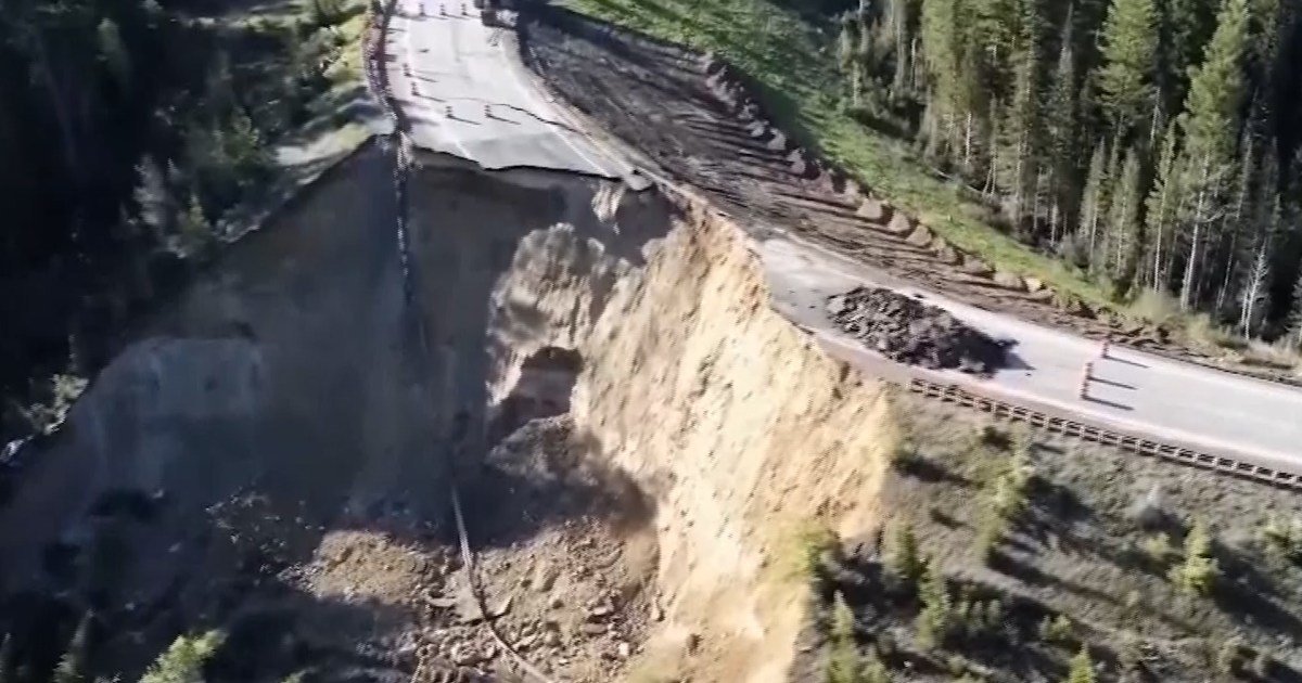 Watch: Aerial video shows Wyoming road collapse