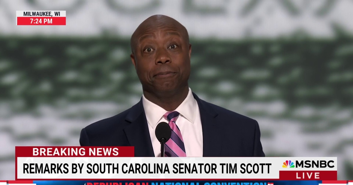 In RNC speech, South Carolina Sen. Tim Scott reacts to Trump ...