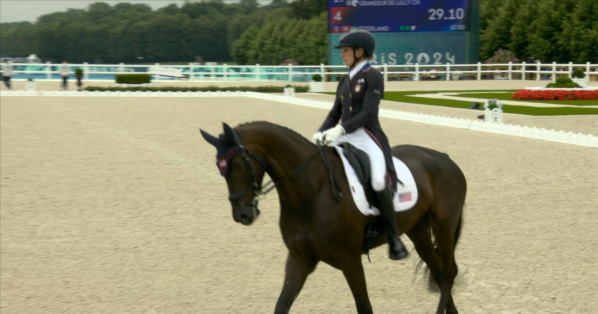 Liz Halliday-Sharp leads the way for the U.S. eventing team in dressage.