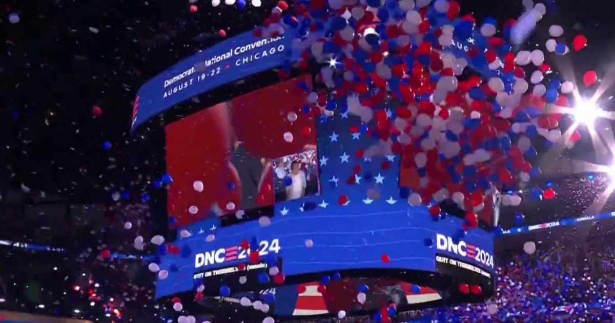 Watch balloons drop at DNC after Harris concludes rousing speech
