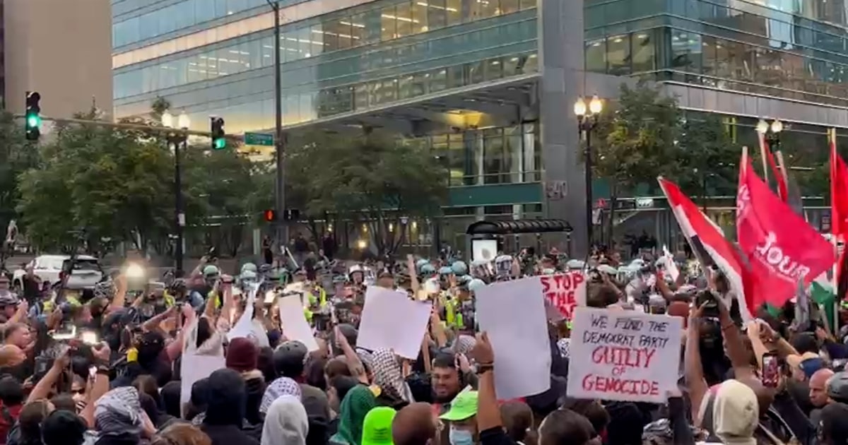 DNC protesters clash with police outside Israeli Consulate
