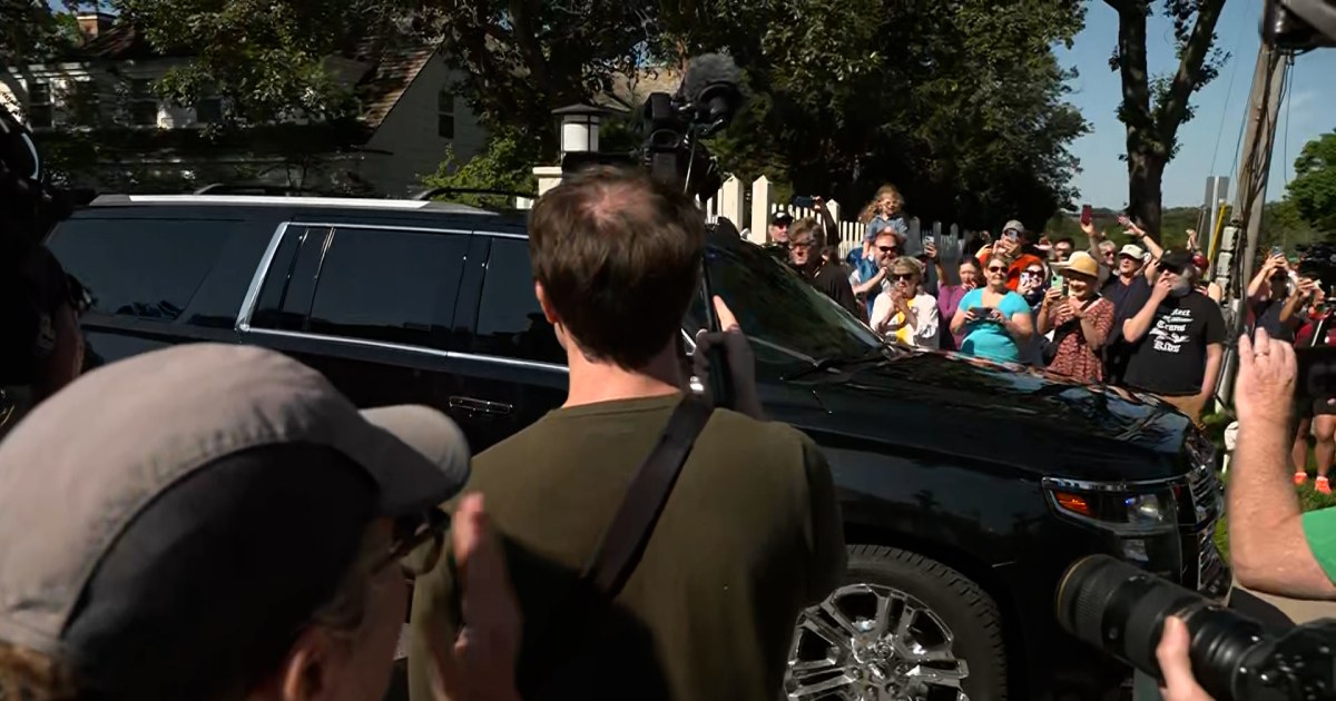 Crowds cheer for Tim Walz as he departs Minnesota home