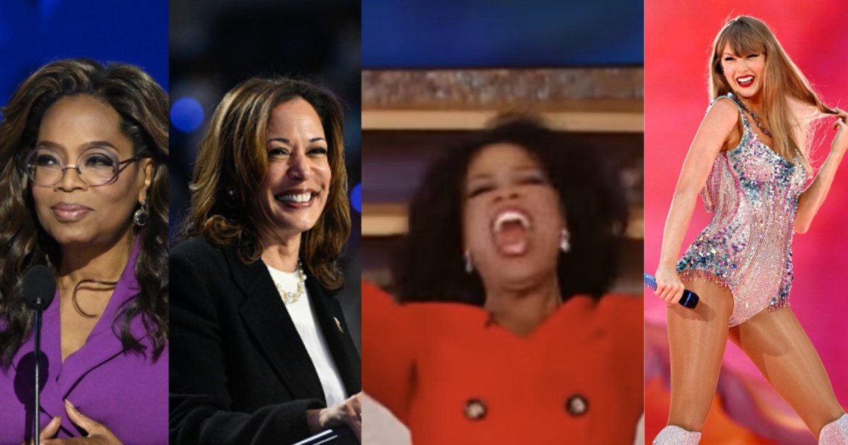 You get a vote! Oprah embraces Harris in blue wall showdown as Swifties ...