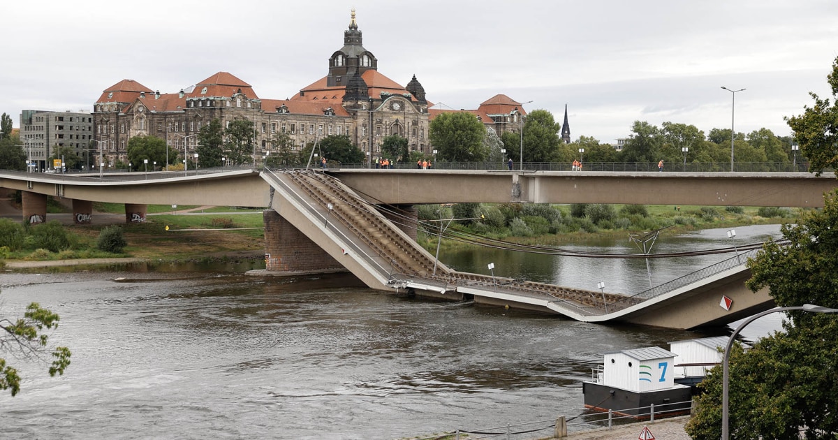 Bridge partially collapses over the Elbe River in Dresden