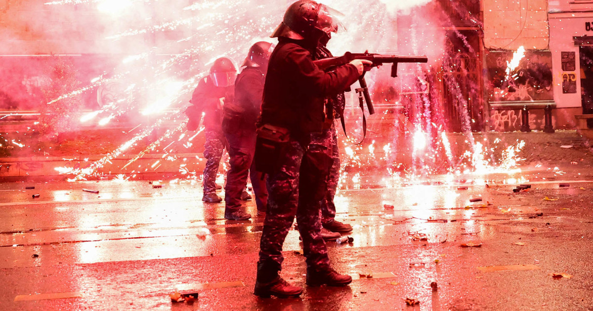 Protesters in Tbilisi, Georgia, throw fireworks at police as unrest ...