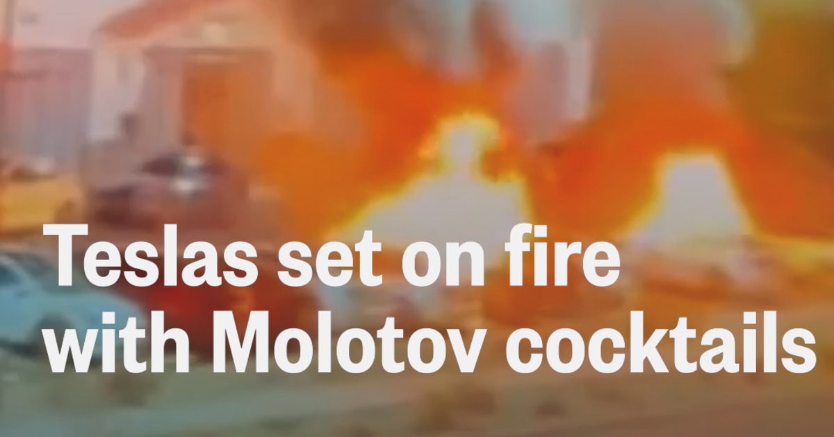 Teslas set on fire with Molotov cocktails and shot with gun in Las ...