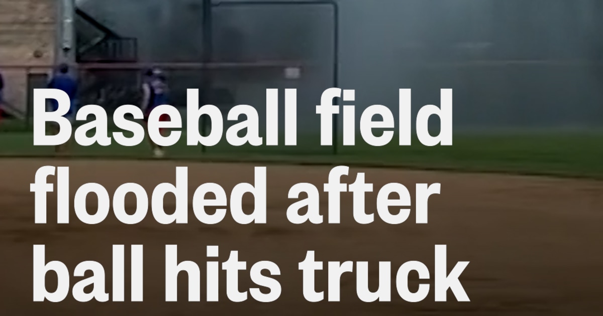 Fire engine floods baseball field after ball hits truck