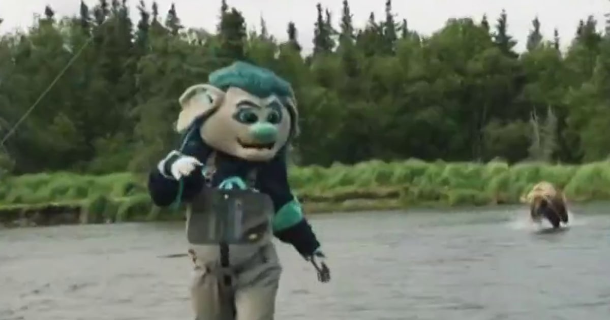 mascot chased by grizzly bear