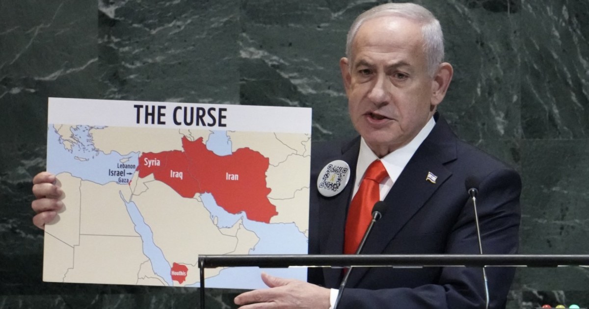Netanyahu checks off countries on Middle East map with enemies Israel ...