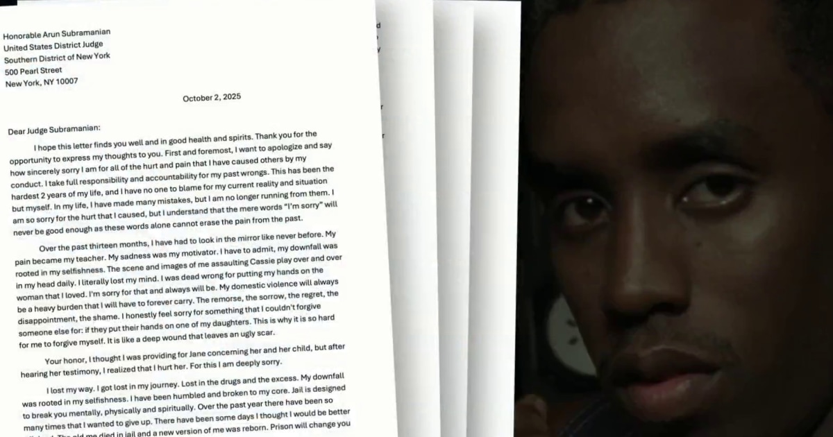 Diddy apologizes to women who accused him of abuse in letter to judge