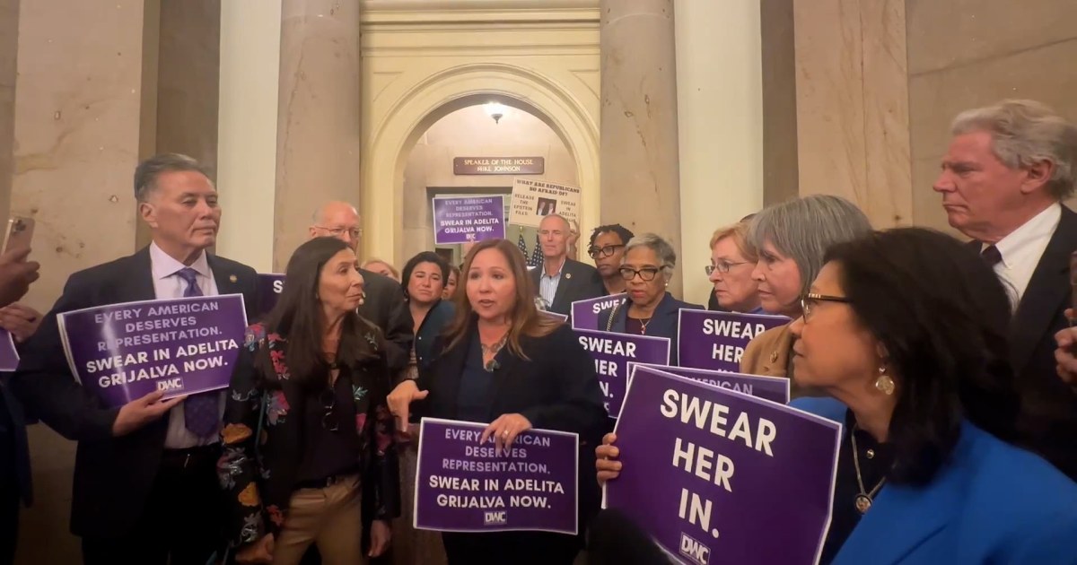 House Dems march to demand Johnson swear in Grijalva