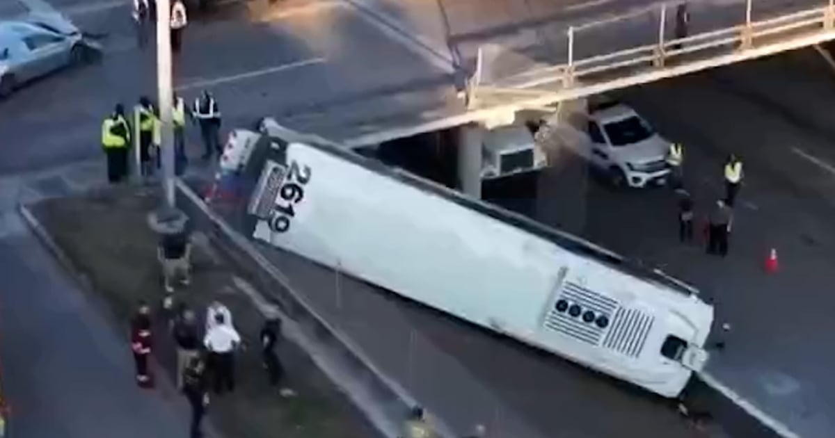Bus falls from overpass in Houston