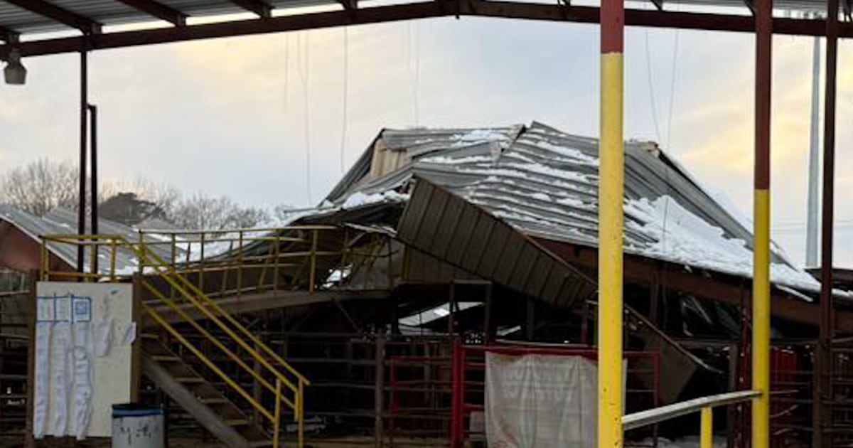 Rodeo arena roof collapses under the weight of snow