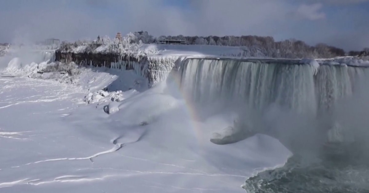 Partially frozen Niagara Falls attracts tourists in below freezing ...