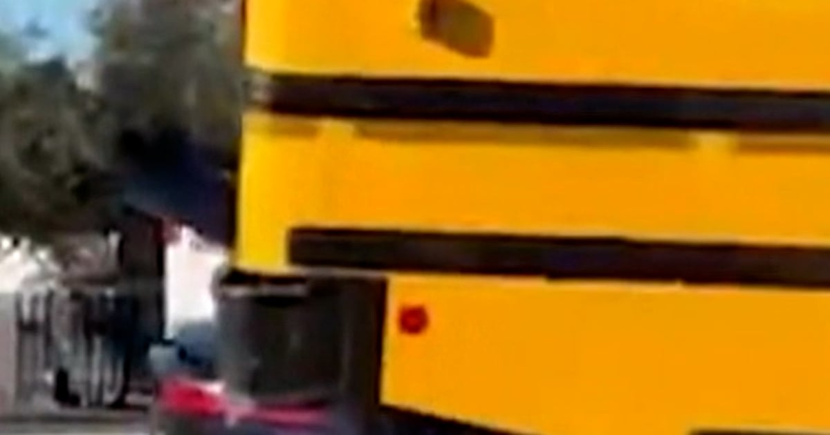 Car wedges under school bus after crash in Florida