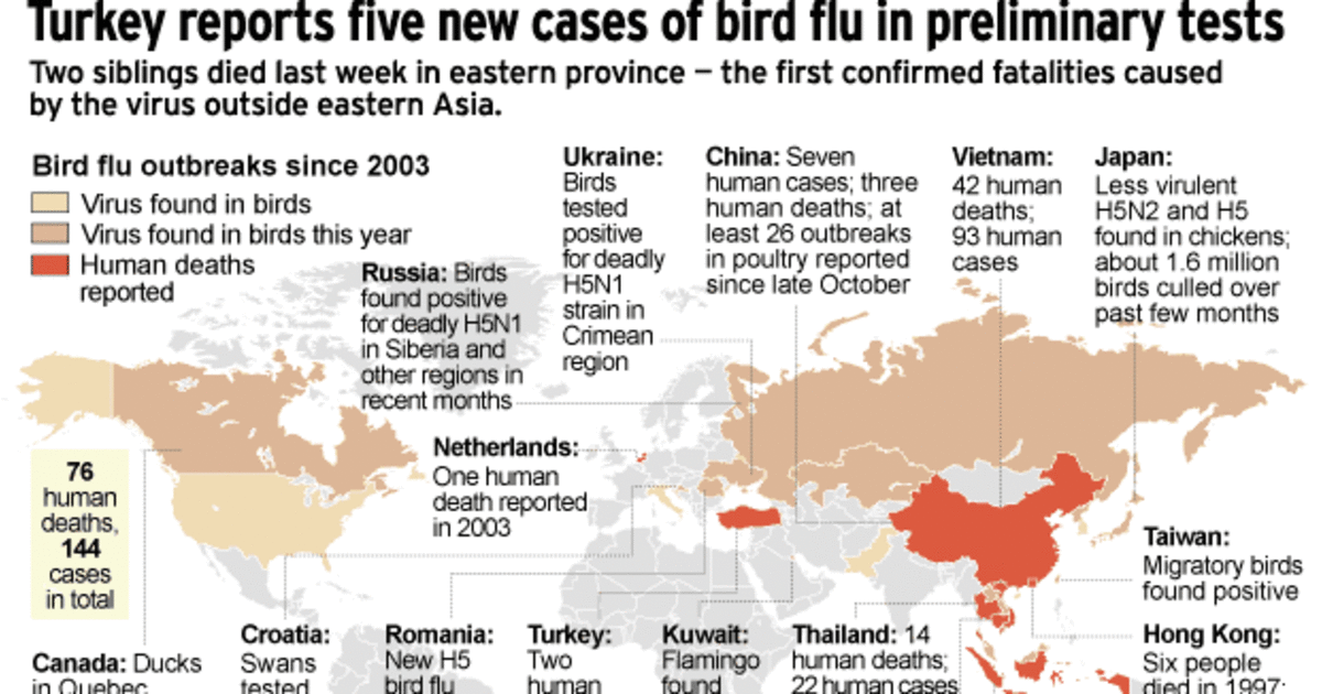 Map: Human bird flu deaths and cases