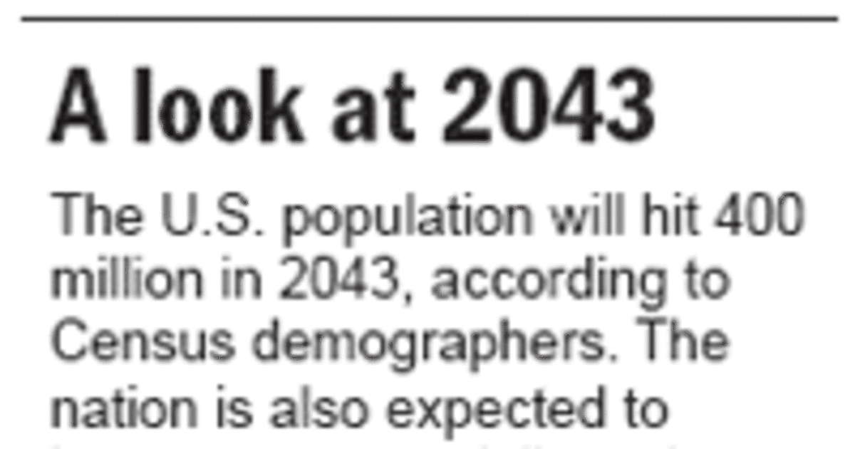 U.S. population may hit 400 million by 2043
