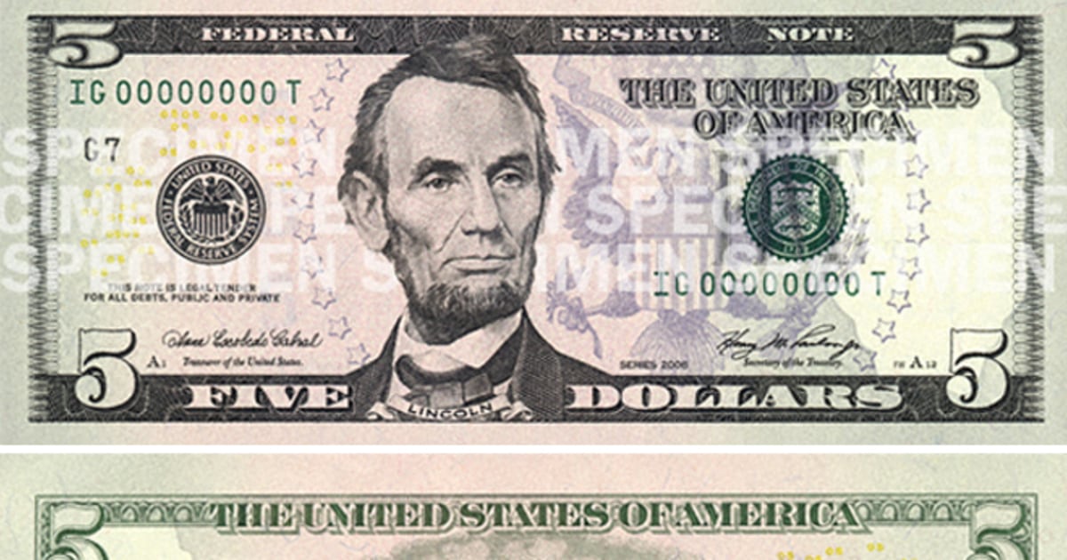 $5 bill to have splashes of purple, gray