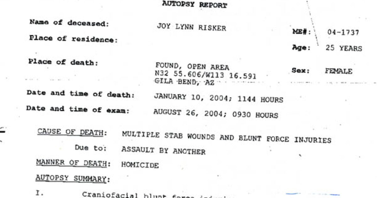 Joy Risker autopsy report