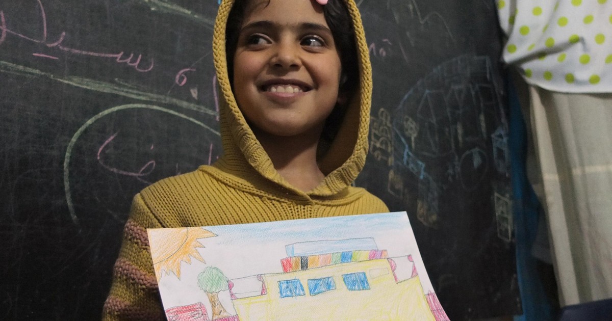 Syrian Children Draw Their Dreams at School in Refugee Camp