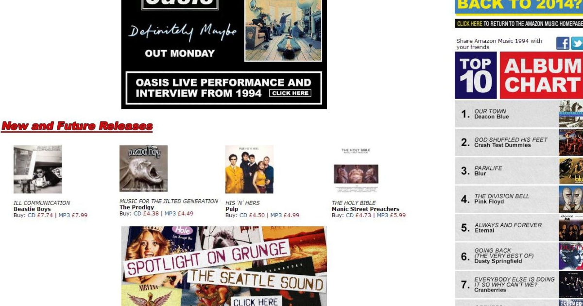 Retro! Amazon UK's Music Page Goes 1994-Style To Honor Oasis