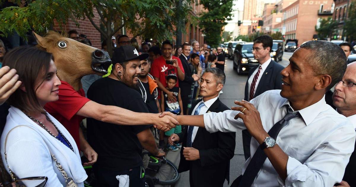 Obama Meets Man in Horse Head Mask on Night Out in Denver