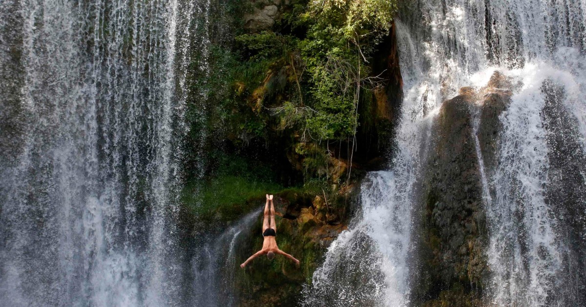 Competitors Dive Into Waterfall Jumping Contest in Bosnia