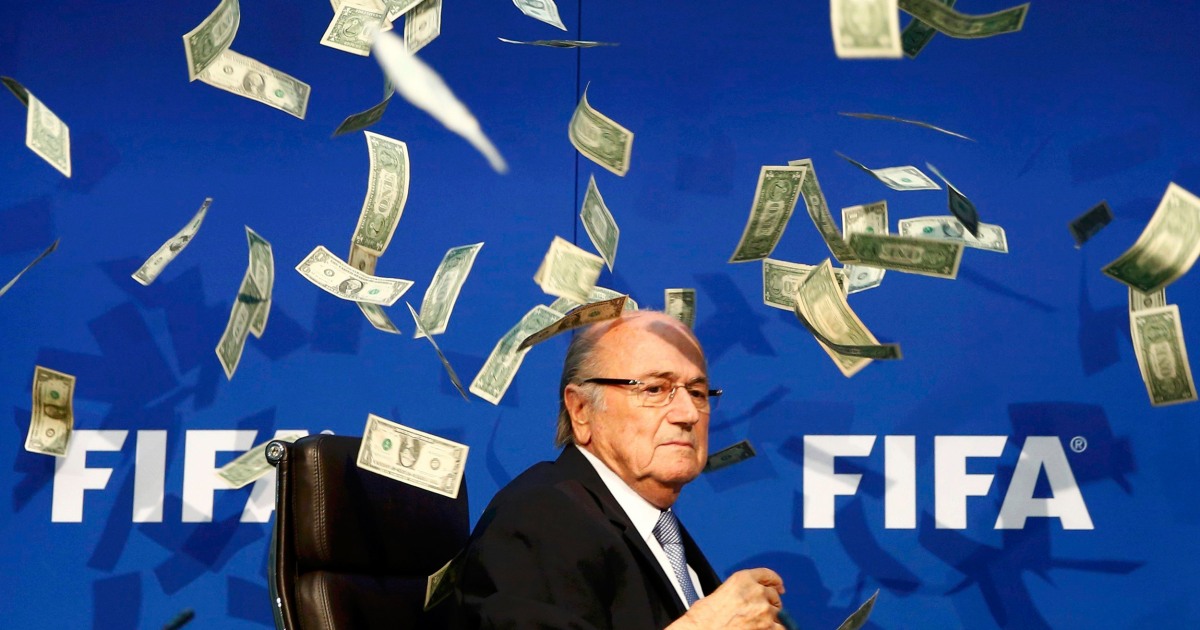 Sepp Blatter, Outgoing FIFA Chief, Showered With Cash in Stunt