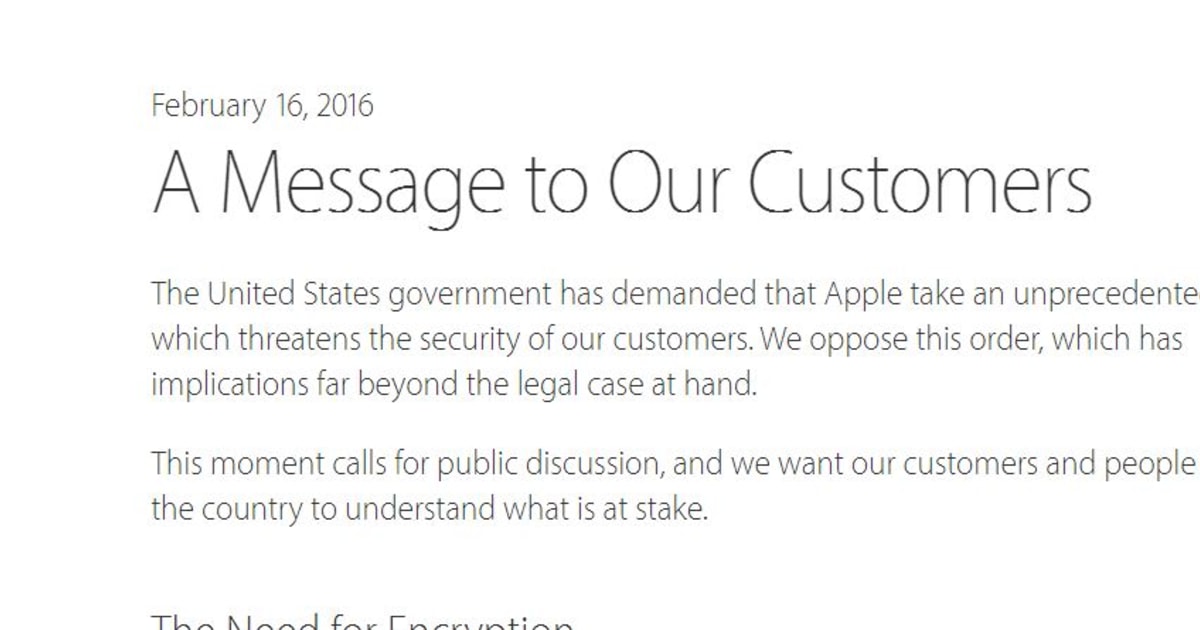 Full Text of Apple CEO Tim Cook's Open Letter on FBI Court Ruling