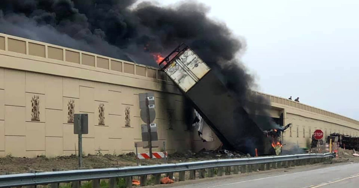 At least two people killed, semitruck flipped over in fiery Wisconsin wreck