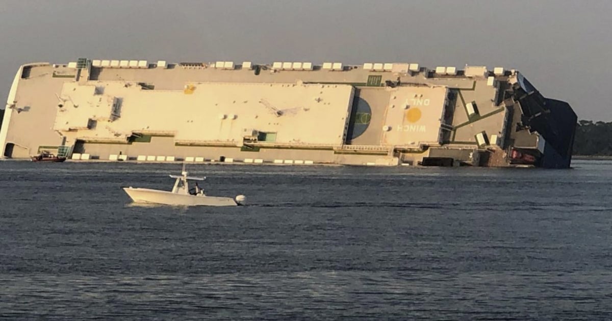 Massive cargo ship capsizes and catches fire near Georgia, Coast Guard ...