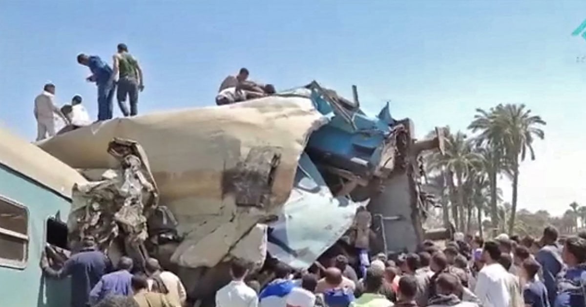 Dozens killed as trains collide in southern Egypt flipping over ...