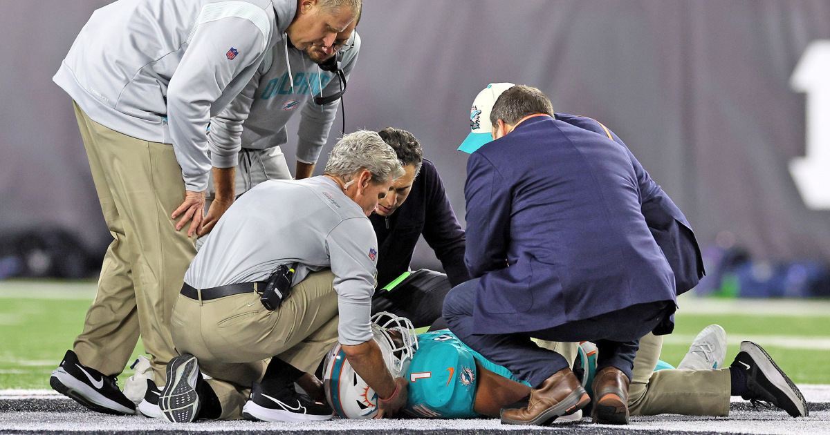 Dolphins QB Tua Tagovailoa carried off field after brutal hit. Should ...
