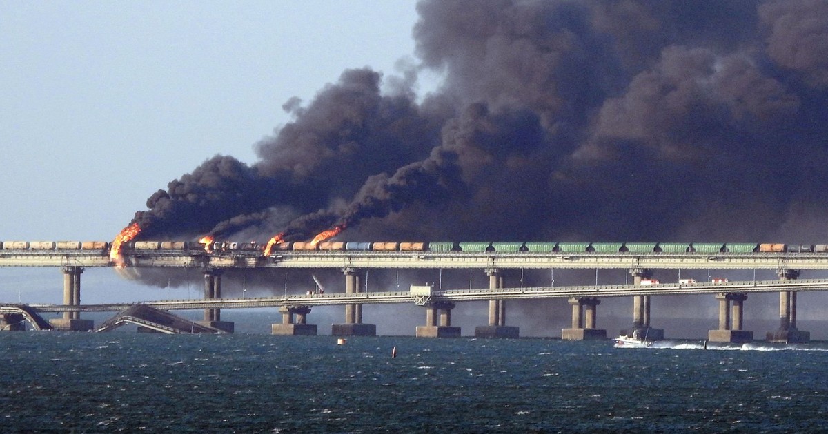 Huge explosion destroys part of bridge linking Russia and Crimea