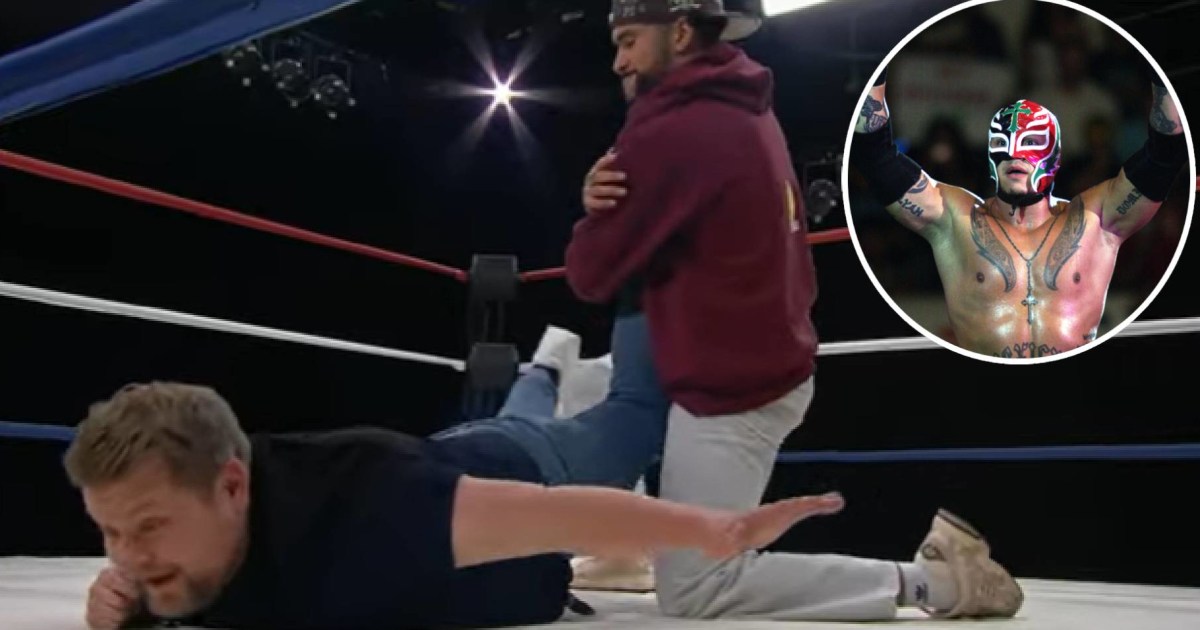 Bad Bunny y Rey Mysterio le dan una lección de lucha libre a James Corden