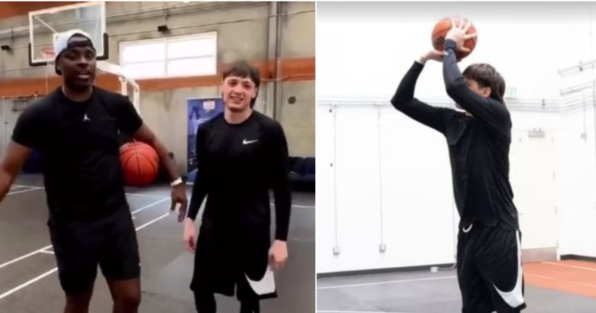 Peso Pluma practica tiros de tres con el entrenador Chris Matthews