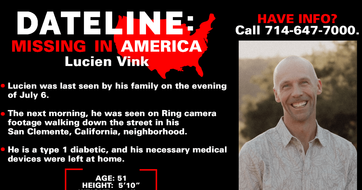 Lucien Vink missing from San Clemente, California since July 7, 2025 ...