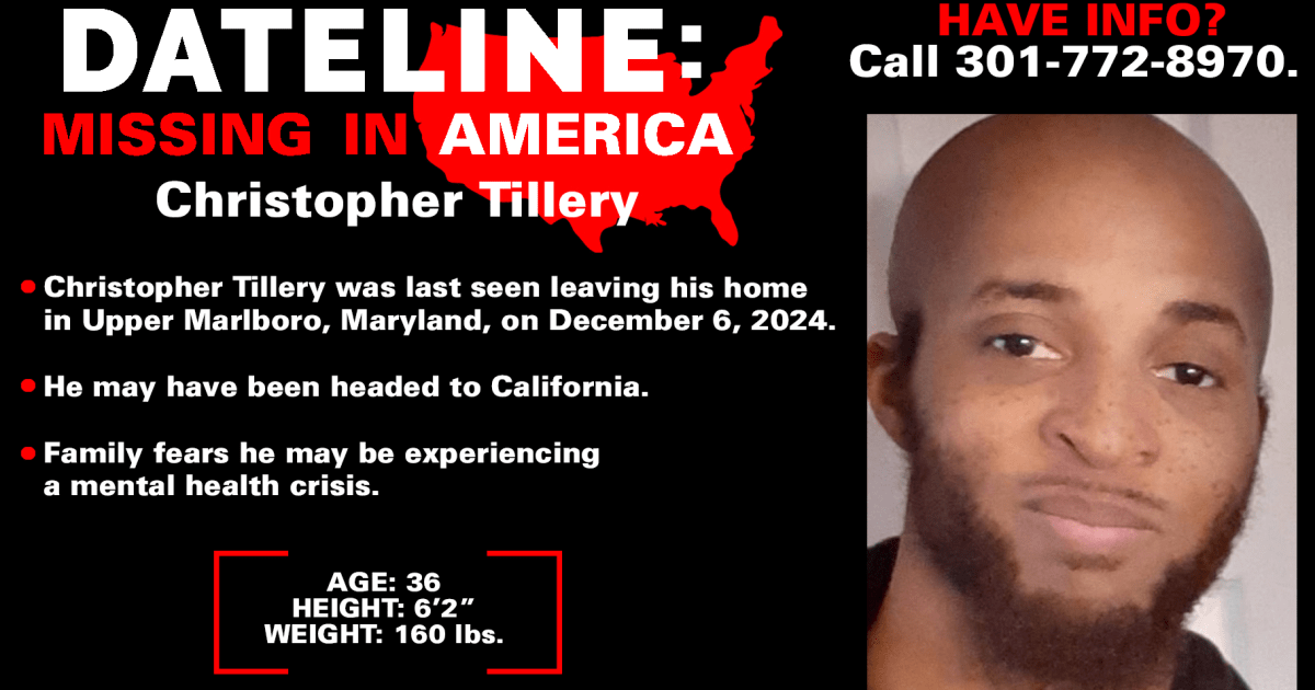 Christopher Tillery missing since December 6, 2024, in Upper Marlboro ...