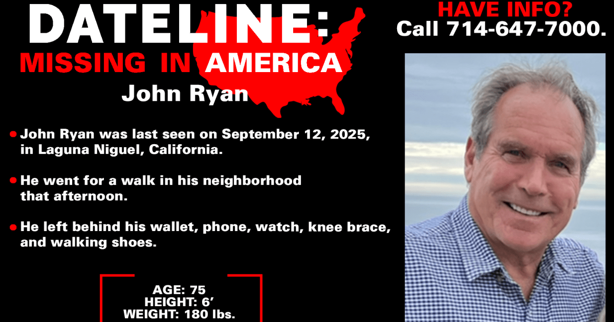 John Ryan missing since September 12, 2025, in Laguna Niguel ...