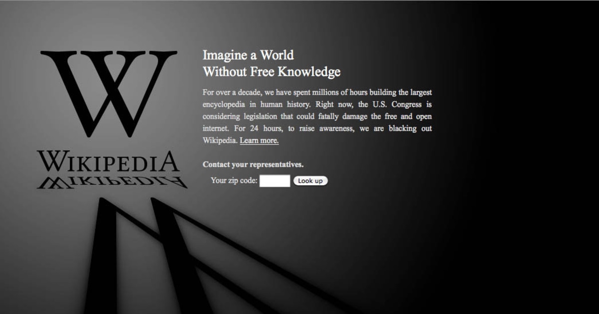 Wikipedia goes dark on piracy bill protest day