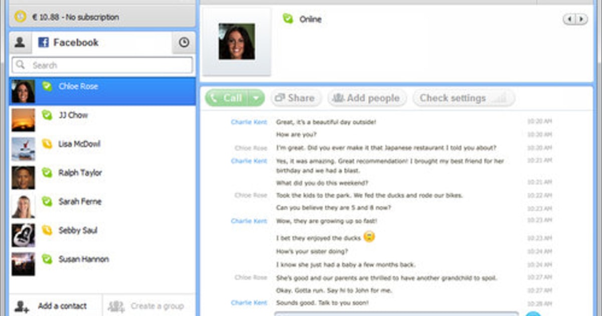 Chat with Facebook friends -- on Skype