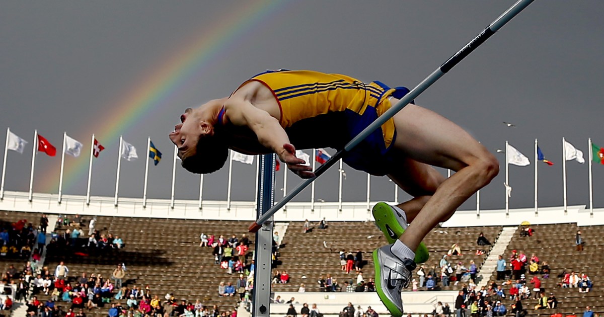High jumper at the end of the rainbow