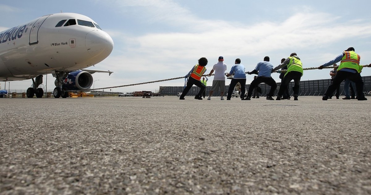 TSA team pulls 150,000 pound Airbus 100 feet in 32 seconds