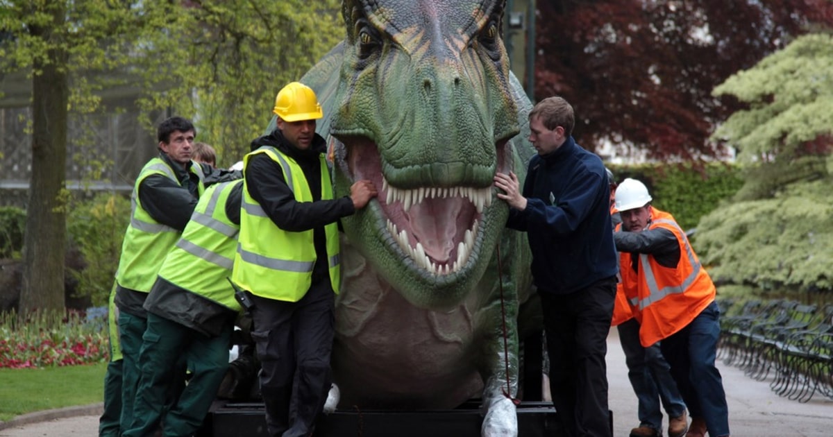 Animatronic dinosaurs get used to their new habitat