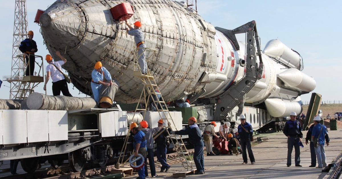 Hive of activity as Russia's Proton-M rocket is readied for launch
