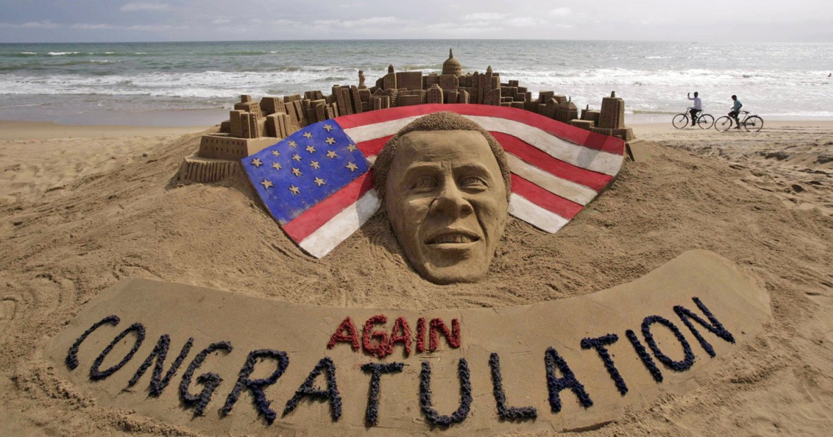 An Obama tribute in sand on Indian beach