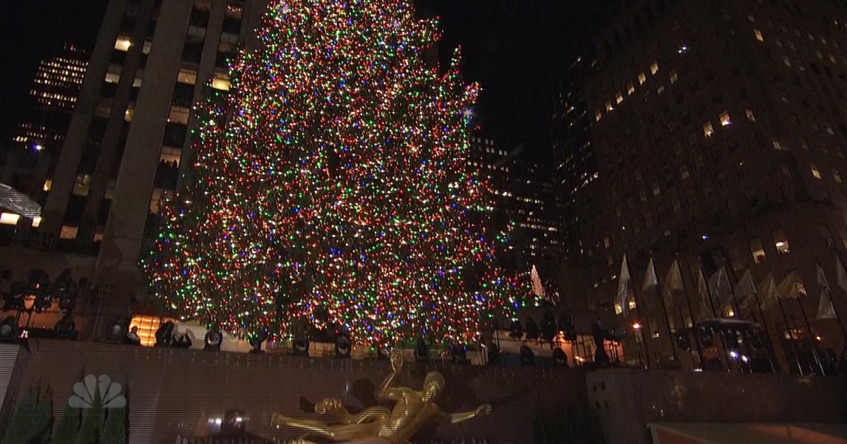 Spruce up: The Rockefeller Center Christmas tree is lit