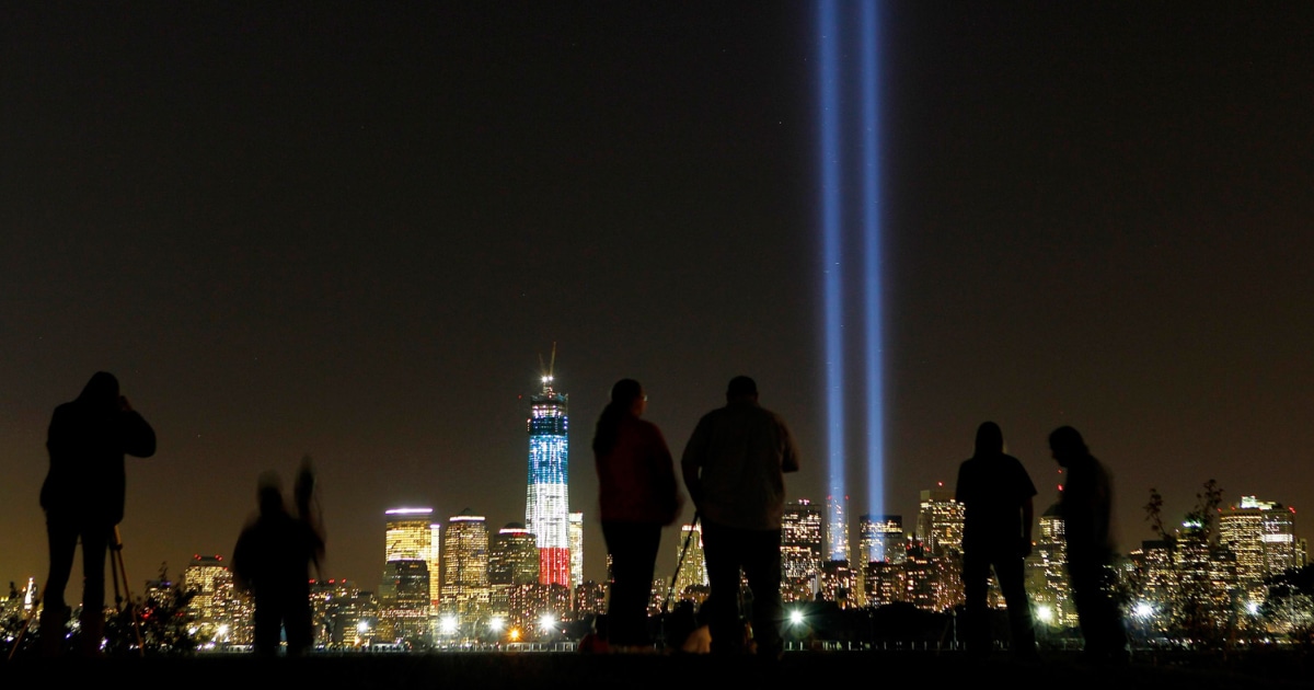 Tribute in Light shines above the World Trade Center