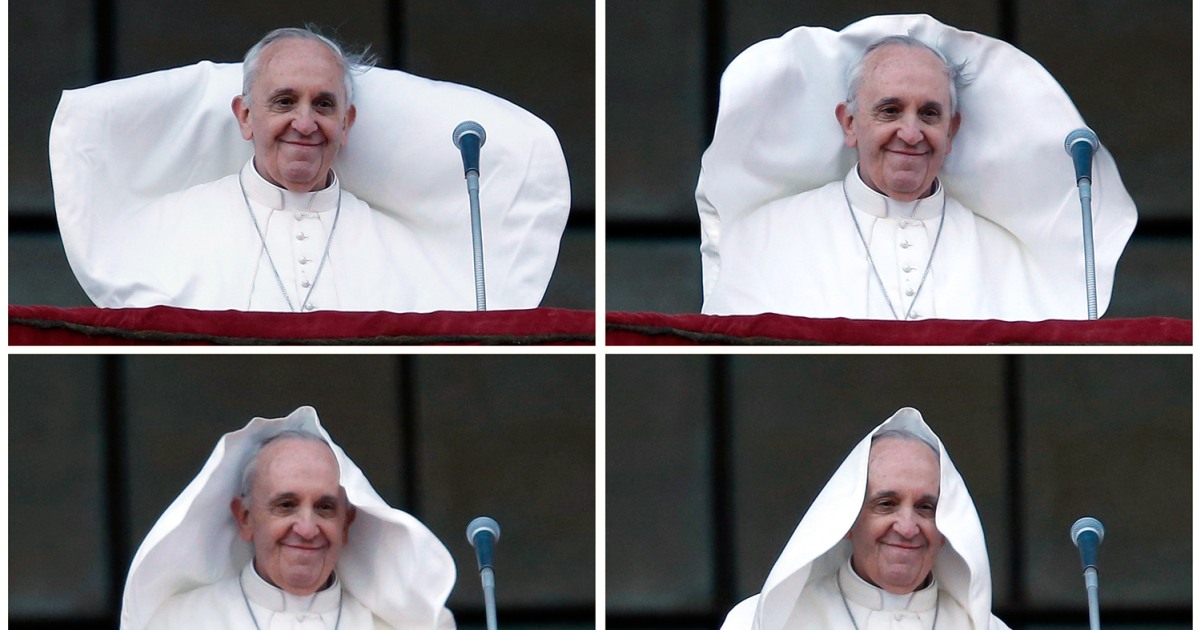 Pope's mantle nearly gets the best of him after Sunday mass